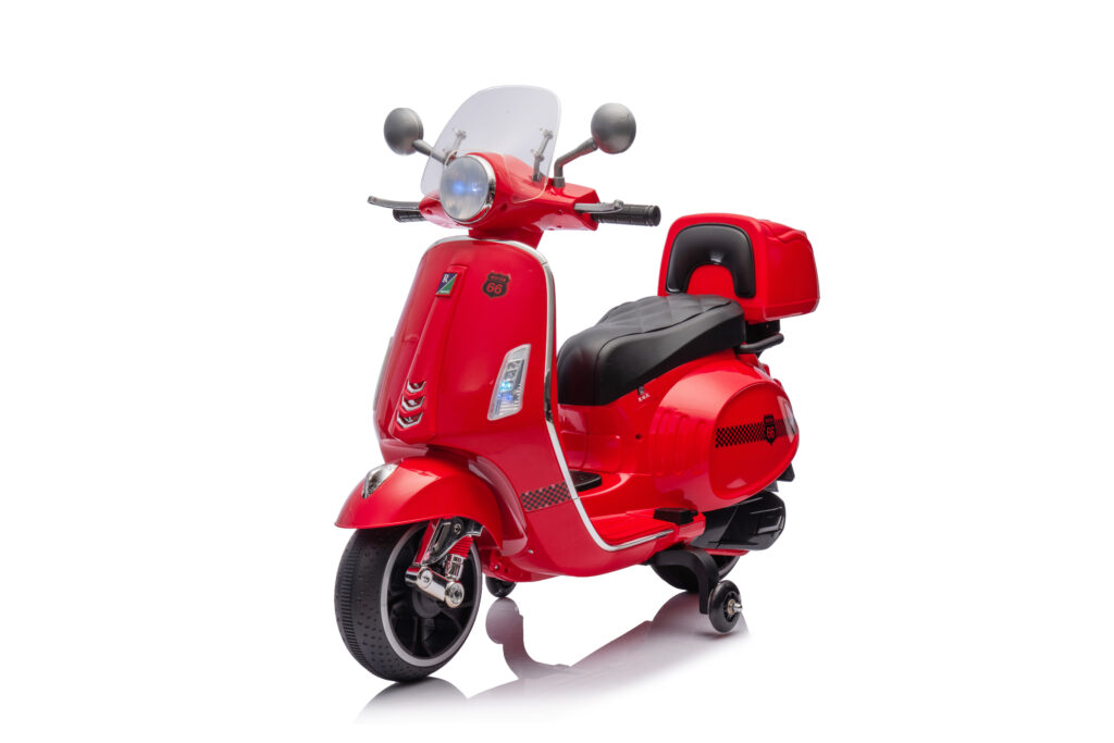 Kids Ride-On Electric Scooter, RED Vespa Style, with Storage Box and ...